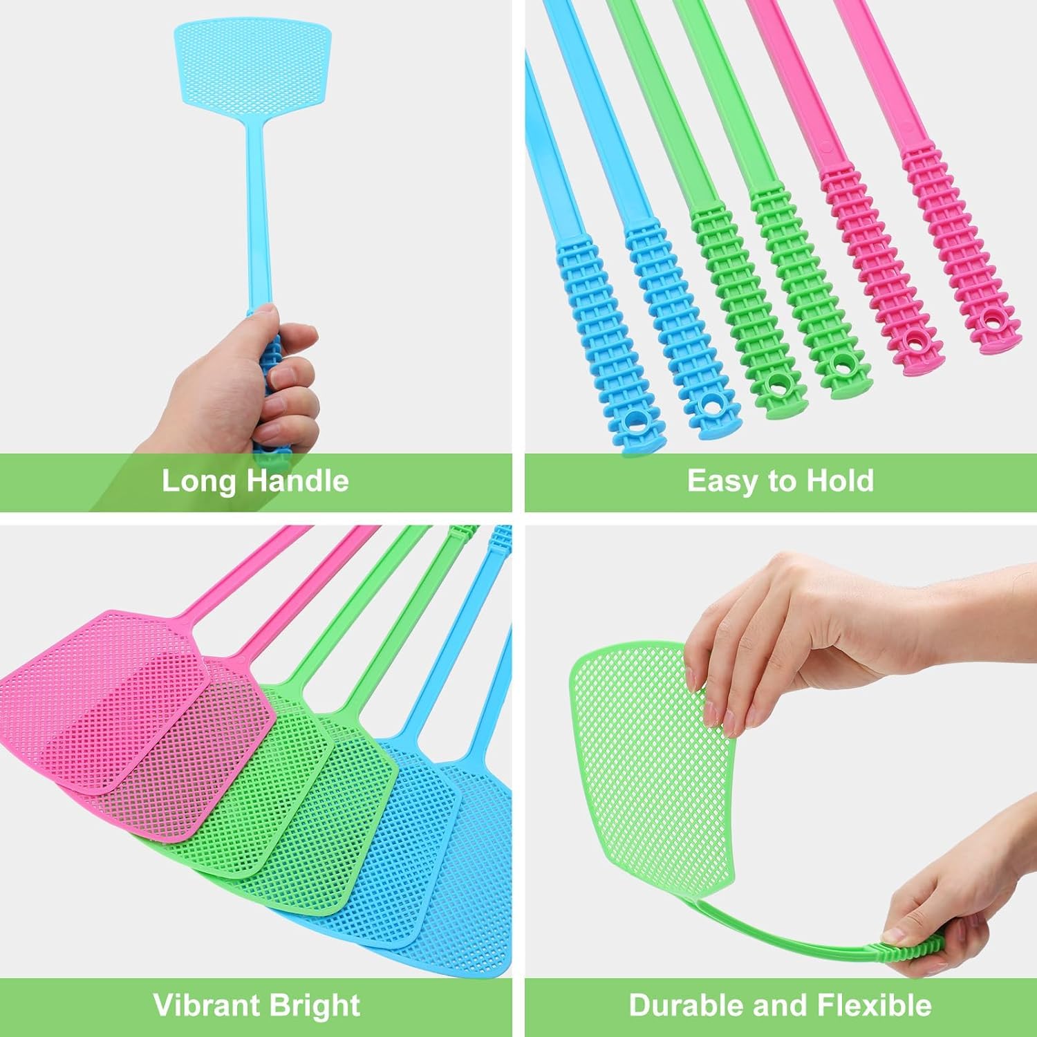 Multi-Pack Plastic Fly Swatters,Manual Colorful Flyswatters,6 Pack Heavy Duty Fly Killer,Work for Indoor,Garden,Office