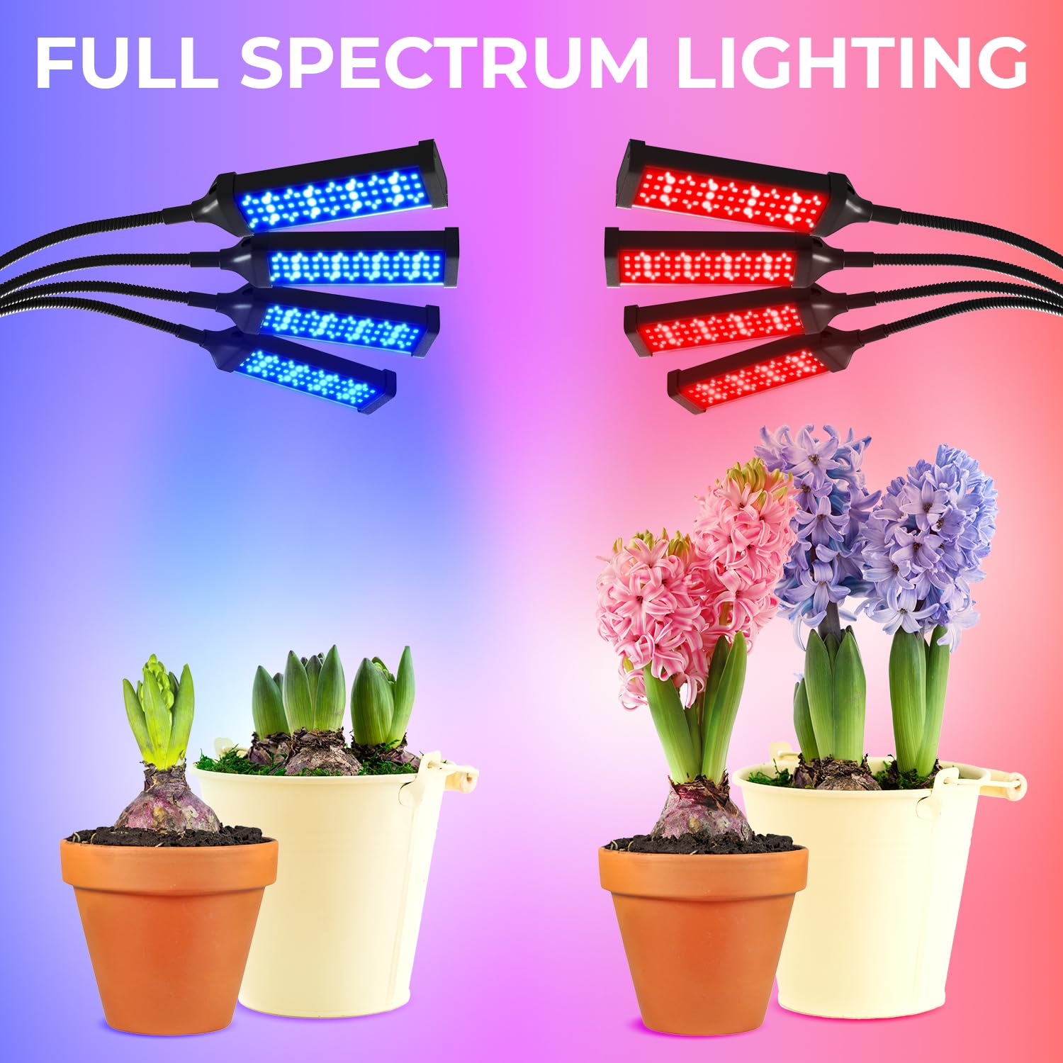 Everlasting Comfort Grow Lights for Indoor Plants Full Spectrum - Plant Lights for Indoor Growing (4 Lamps), 3-18 Hour Timer, Adjustable 63" Tripod, LED Grow Lights, Plant Light for Seed Starting