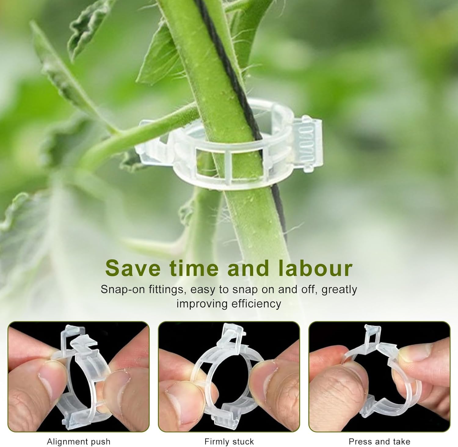 Secured Plastic Plant Clips, 2024 Combinable Plant Support Clips, Plastic Trellis Clips for Climbing Plants, Vine Vegetables Fixing Clips, Plant Clips for Tomato Trellis & Peony Cages (Green, 100pcs)