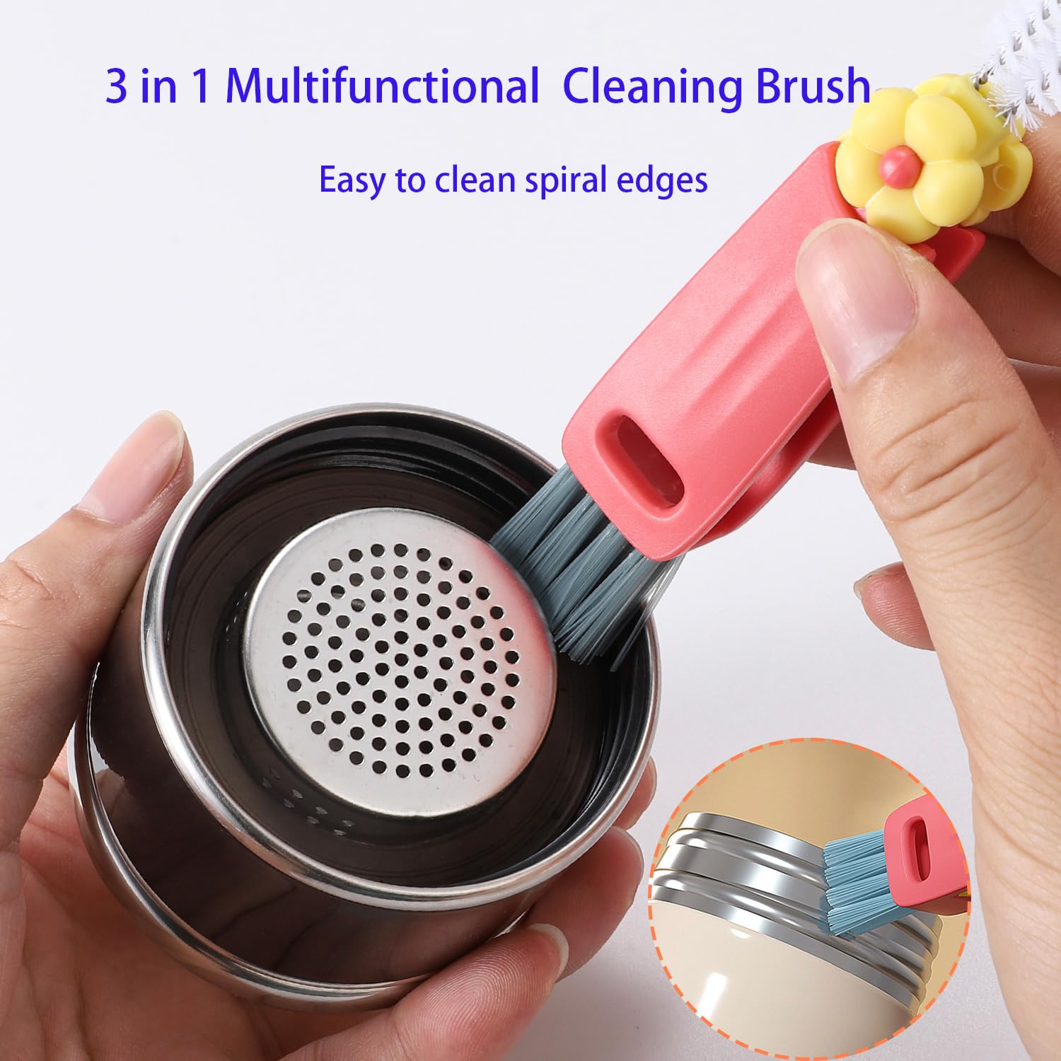 3 in 1 Cup Lid Cleaning Brush, 2024 New Crevice Cleaning Brush for Bottle Gap Tight Spaces Cup, 2 Pack Multifunctional Bottle Cleaning Tools (2 Pcs)