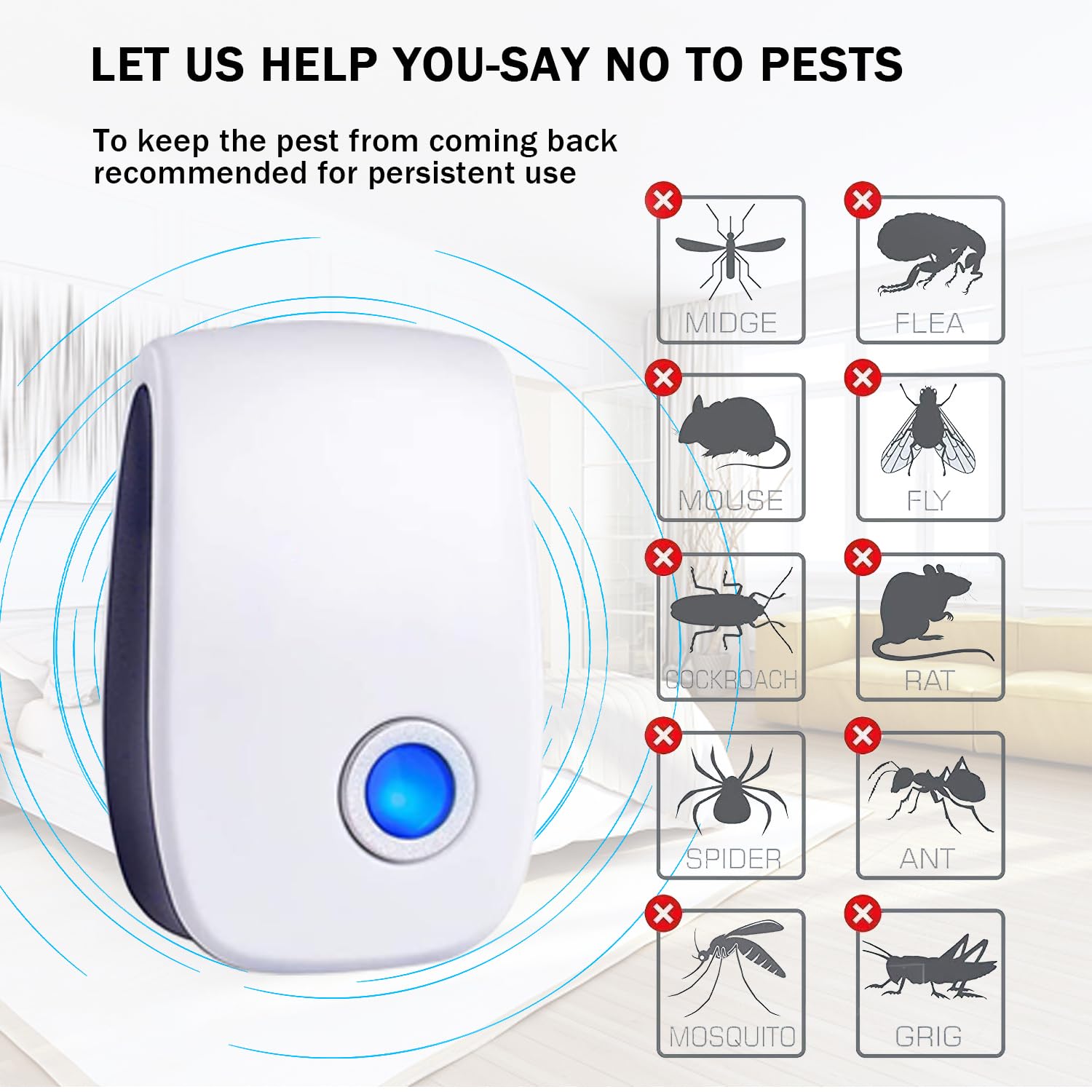 2024 Upgraded Ultrasonic Pest Control Repeller 6 Packs Electronic Pest Repellent Plug in Indoor Sonic Repellent Plug Pest Control for Rodents Cockroach Bug Roach Insects Mice Spiders Mosquitoes