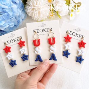 Keoker 4th of July Clay Cutters - 16 Pcs Fourth of July Polymer Clay Cutters, Independence Day Clay Earring Cutters, Stars Clay Cutters for Earrings, USA Letters Clay Cutters.