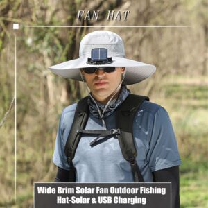 Outdoor Wide Brim Sun Hat with Solar Fan, Wide Brim Solar Fan Outdoor Fishing Hat-Solar & USB Charging (Double Fan Model-G,One Size)