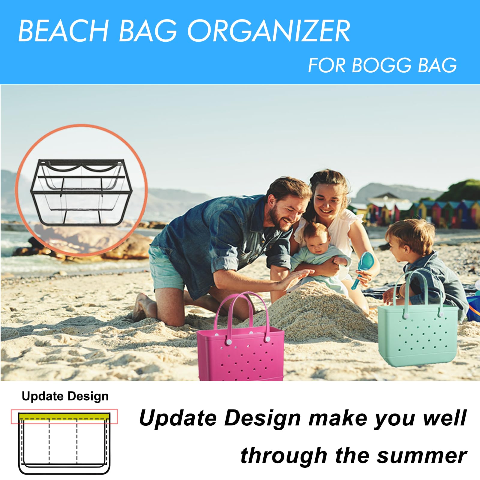 Clear Beach Bag Organizer Compatible with Bogg Bag X Large Size, PVC Insert Divider Liner for XL Bogg Bag Accessories (Clear-Black)