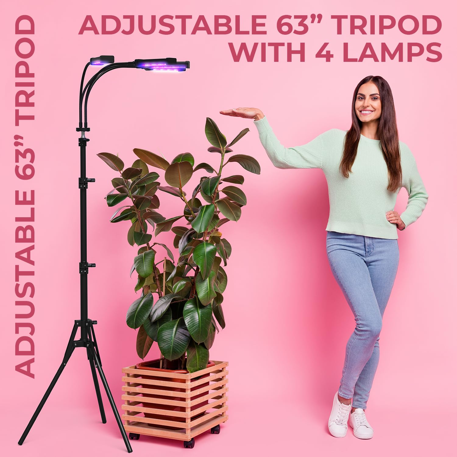 Everlasting Comfort Grow Lights for Indoor Plants Full Spectrum - Plant Lights for Indoor Growing (4 Lamps), 3-18 Hour Timer, Adjustable 63" Tripod, LED Grow Lights, Plant Light for Seed Starting