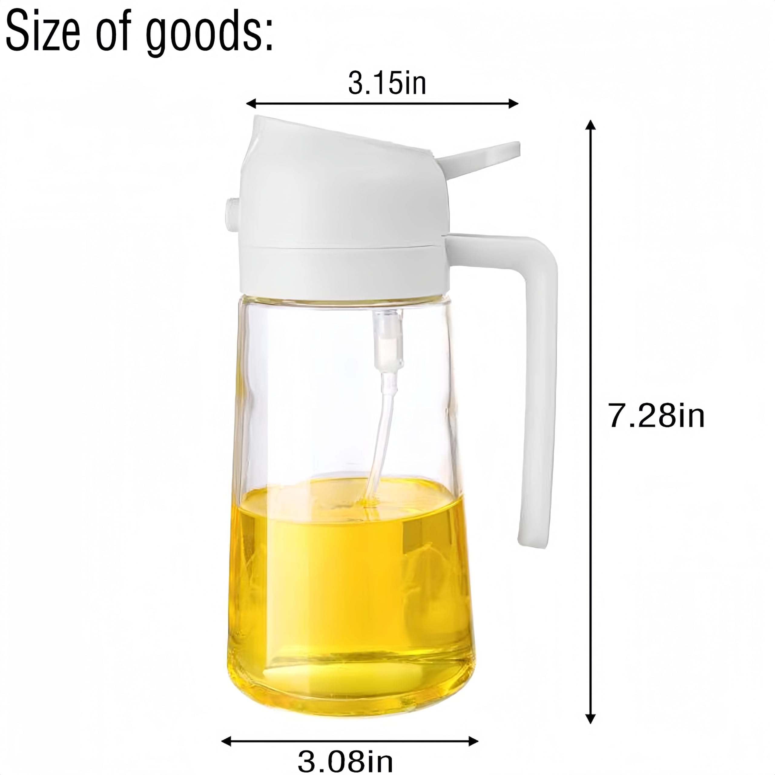 2 in 1 Olive Oil Dispenser Bottle for Kitchen,Oil Sprayer for Cooking, 1.56oz/470ml Premium Glass Oil Bottle, Food-grade Oil Mister for Air Fryer, Salad, Frying, BBQ (Black)