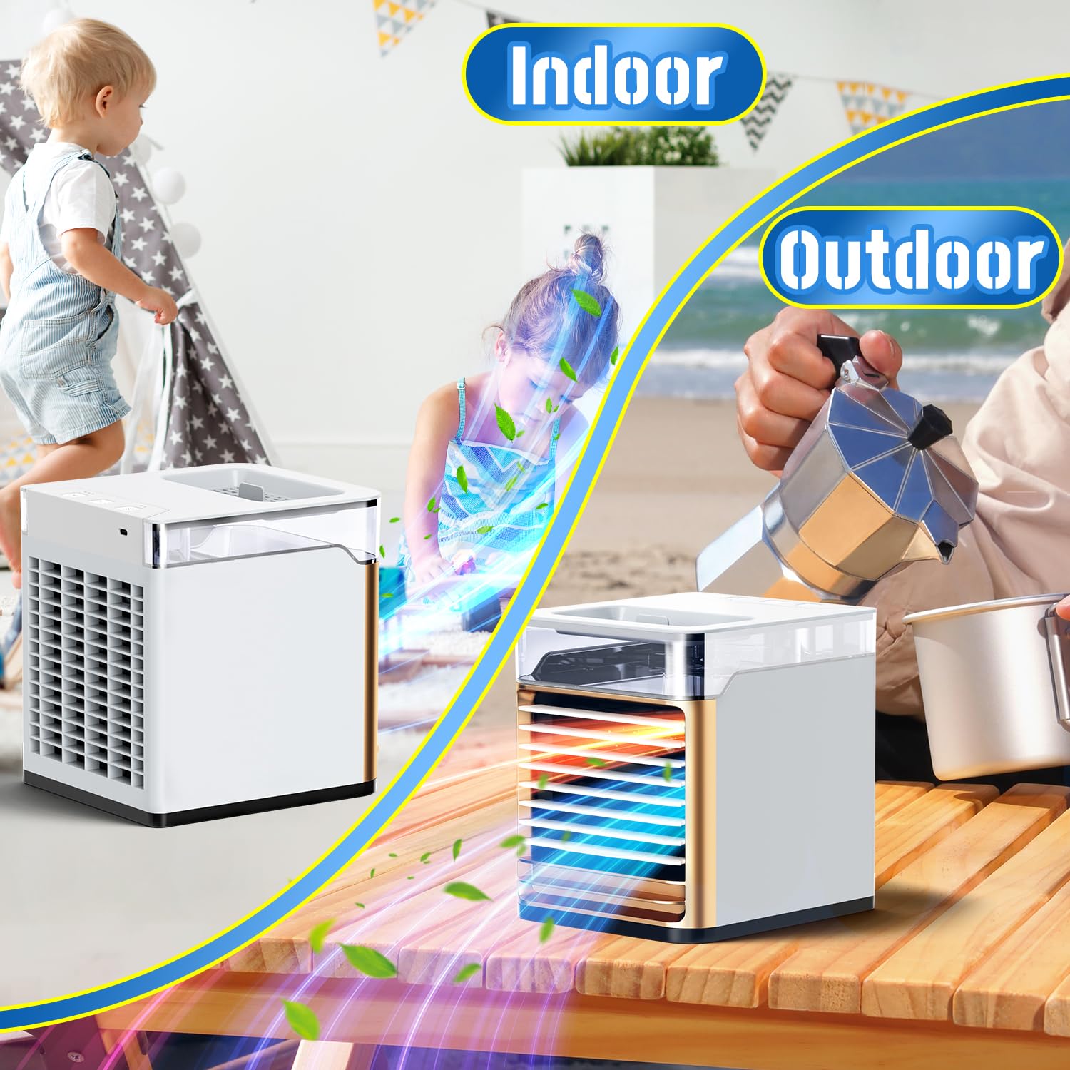 Ittoir Portable Air Conditioners, Cooling Fan Air Conditioner, Mini Air Conditioner with 3 Wind Speed & 2 Mist Level, Evaporative Air Cooler, Air Conditioner Portable for Bedroom Office Home, Gold