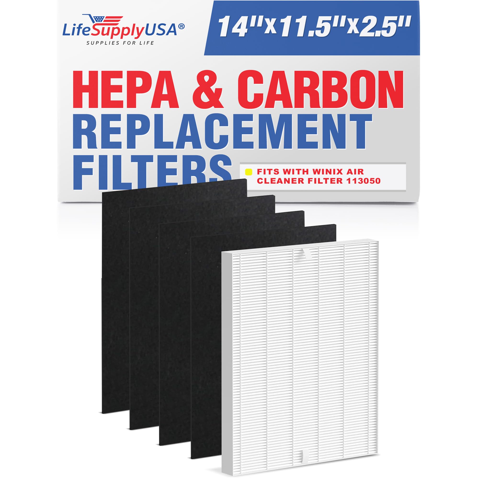 LifeSupplyUSA Complete Replacement Filter Set (1 True HEPA Air Cleaner Replacement Filter + 4 Carbon Filters) Compatible with Winix Size 17 Air Purifiers (5-Pack)