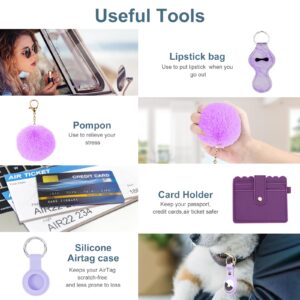 Ankilo Newest Newest Safety Keychain Set for Women, Safety Keychain Accessories, Bracelet Wristlet Keyring for Girls with Personal Alarm, No Touch Door Opener, Whistle and Pompom (Purple)