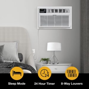 Whirlpool 14,000 BTU Through the Wall Air Conditioner, 230V, Cools up to 700 Sq. Ft for Living Room, Bedroom, Kitchen, Apartment, with Dehumidifier, Remote Control, Digital Display, 24H Timer, White