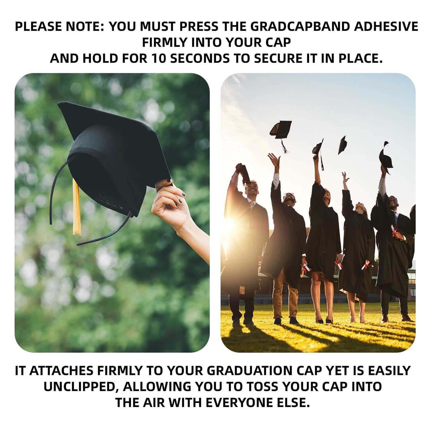 Graduation Cap Headband,Gradcapband Secures Your Graduation Cap. Grad Cap Headband,Don't Change Your Hair. Upgrade Your Cap Black,Cap Headband Insert,Fixed Graduation Cap