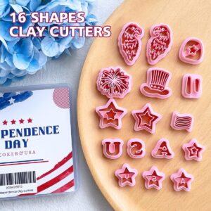 Keoker 4th of July Clay Cutters - 16 Pcs Fourth of July Polymer Clay Cutters, Independence Day Clay Earring Cutters, Stars Clay Cutters for Earrings, USA Letters Clay Cutters.