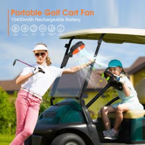 Ronyila Golf Cart Fan Portable Rechargeable Magnetic Fan for Workshop, 10400mAh Outdoor Camping Tent Fan, Clip on Fan Battery Operated USB Desk Fan with Lights,4 Speeds,70°Rotation