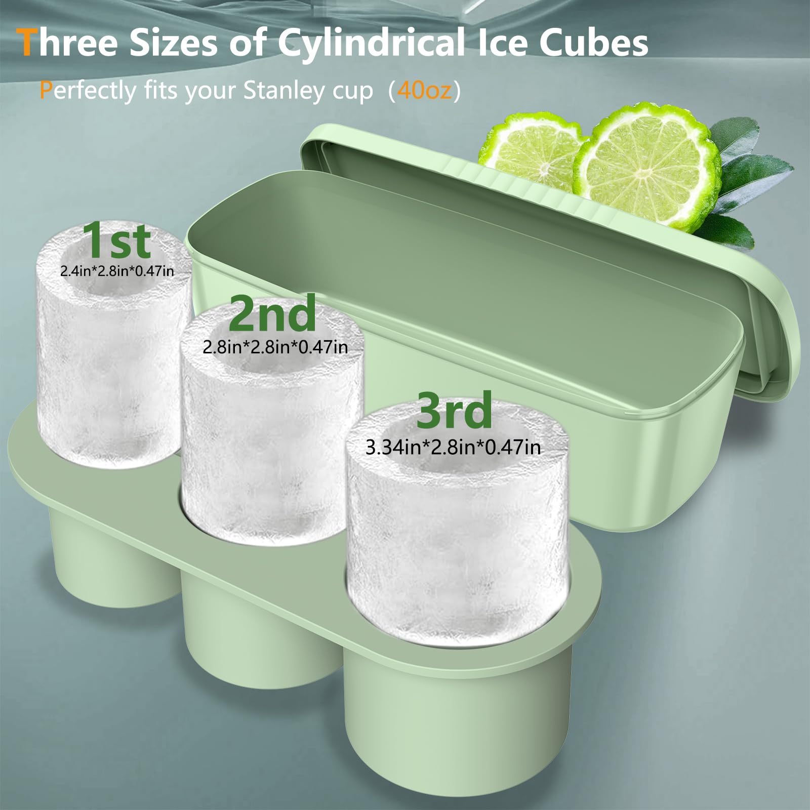 sheheme for Stanley Ice Mold,Silicone Ice Cube Tray for Stanley Cup 40 oz,Reusable Tumbler Ice Cube Mold With Lid and Bin for Ice Drink,Mix Juice,Whiskey,Cocktail.BPA Free Ice Cubes Maker (Green)