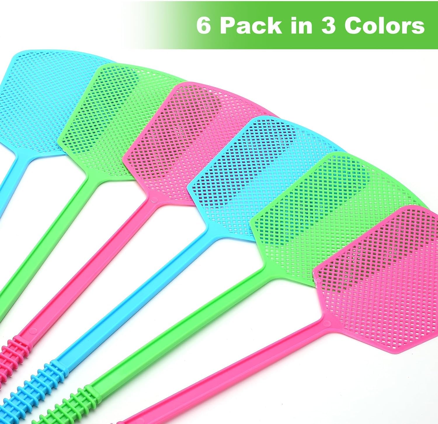 Multi-Pack Plastic Fly Swatters,Manual Colorful Flyswatters,6 Pack Heavy Duty Fly Killer,Work for Indoor,Garden,Office