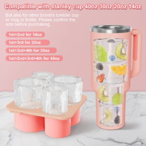 Ice Mold for Stanley Cup 40 oz 30 oz Tumbler, Silicone Ice Cube Tray with Lid for Freezer, Ice Drink, Juice, Whiskey, Cocktail, 4 Pcs Cylinder Ice Ring for Stanley Cup Accessories