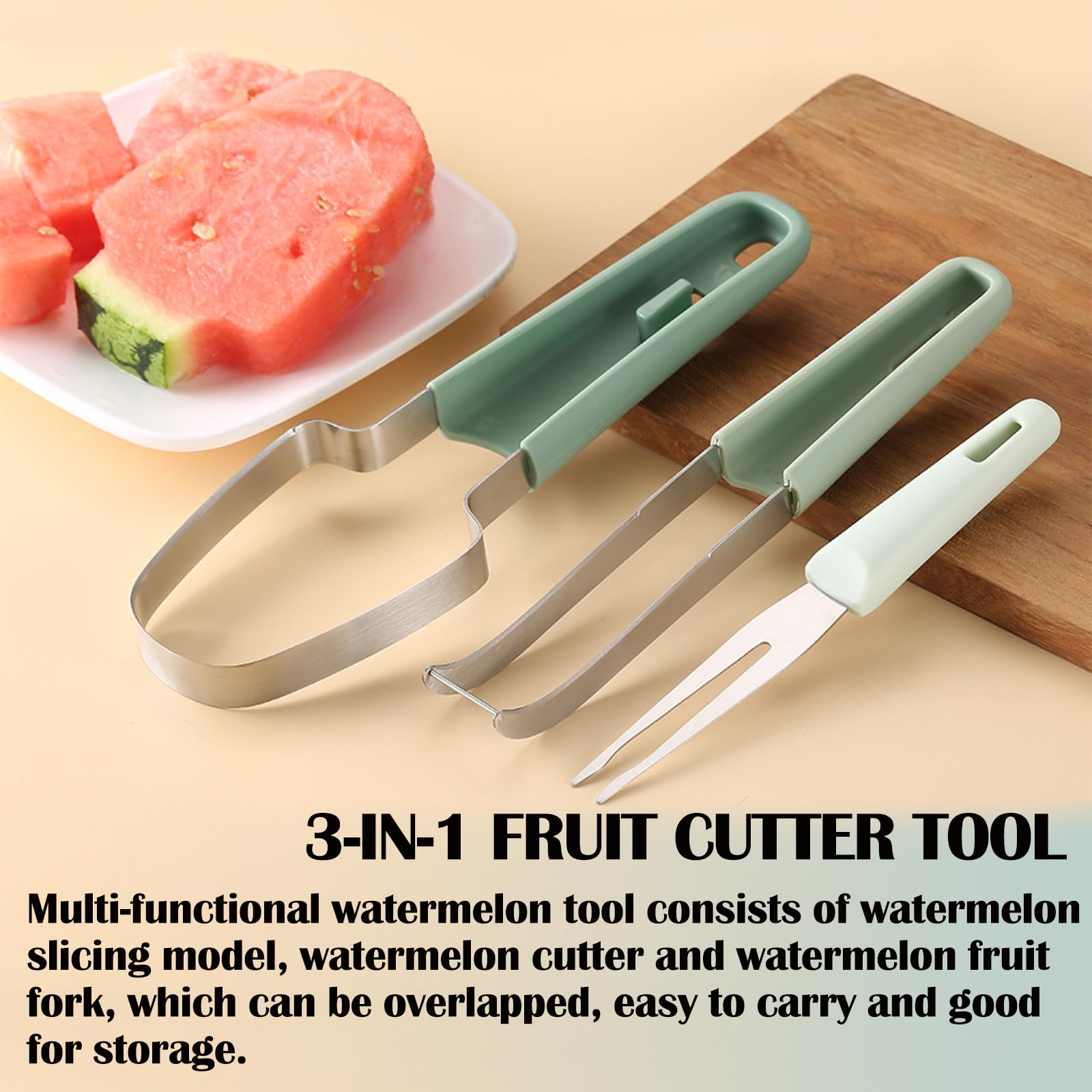 FMOYSIEN Watermelon Cutter Slicer Tool,3-in-1 Stainless Steel Watermelon Cutter Watermelon Popsicle Cutter Watermelon Fork Fruit Cutting Tool for Kitchen Utility Gadgets