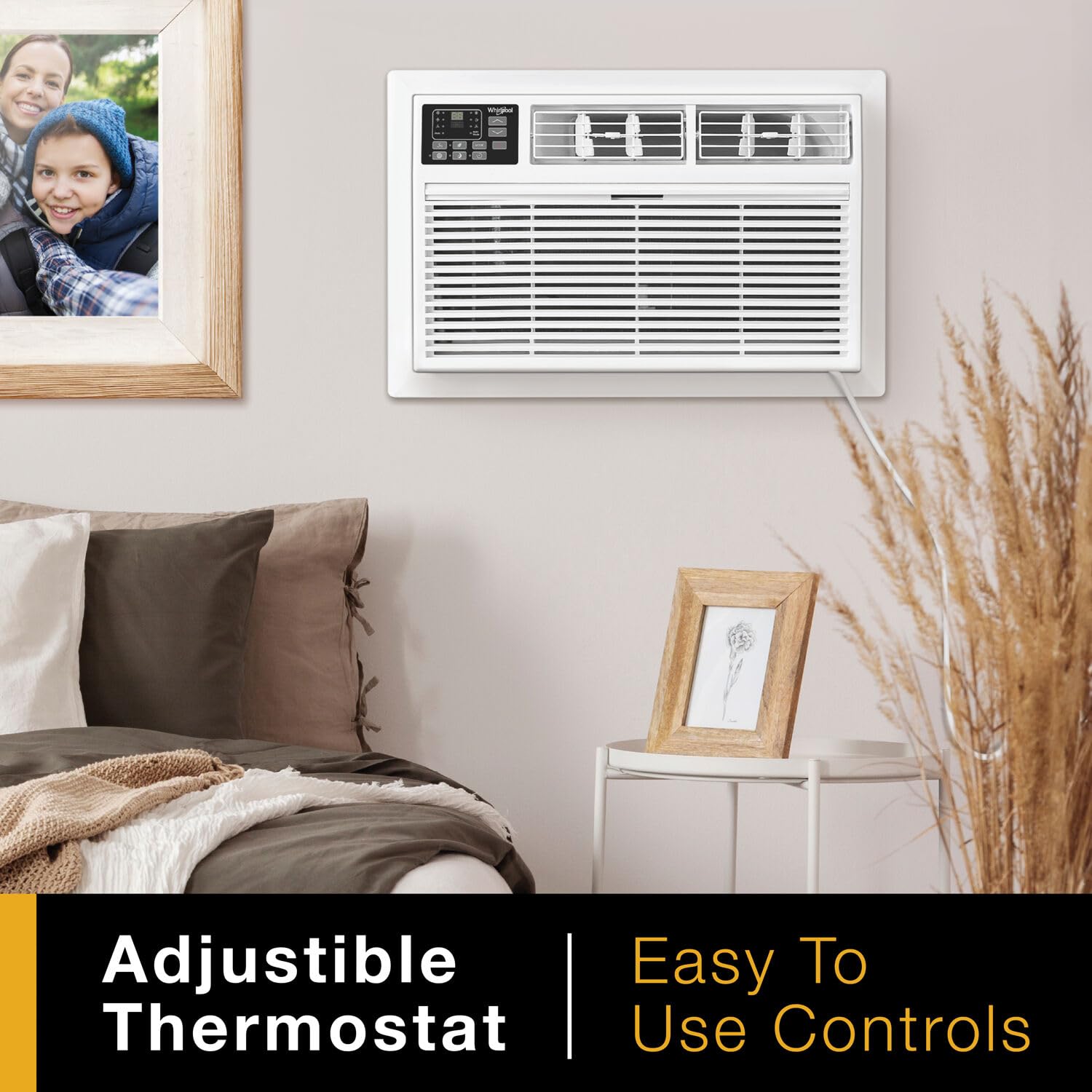 Whirlpool 14,000 BTU Through the Wall Air Conditioner, 230V, Cools up to 700 Sq. Ft for Living Room, Bedroom, Kitchen, Apartment, with Dehumidifier, Remote Control, Digital Display, 24H Timer, White