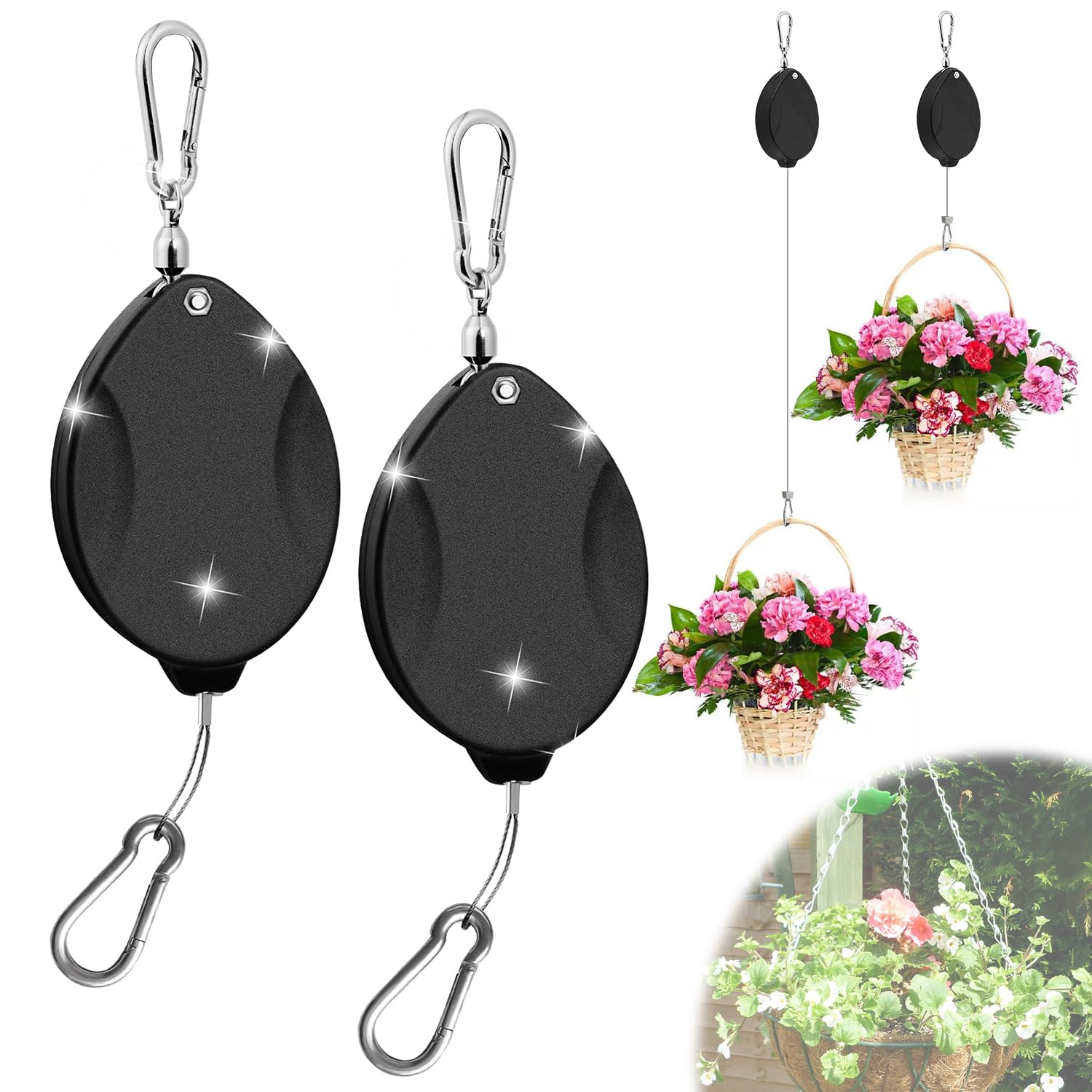 2024 Plant Pulleys for Hanging Plants,Auto Raise and Pull Down,Heavy Duty Retractable Plant Hangers,Auto Raise and Pull Downm,Adjustable Hook for Garden Baskets Pots to Water Bird Feeder(2 Packs)