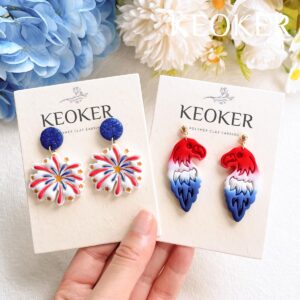 Keoker 4th of July Clay Cutters - 16 Pcs Fourth of July Polymer Clay Cutters, Independence Day Clay Earring Cutters, Stars Clay Cutters for Earrings, USA Letters Clay Cutters.