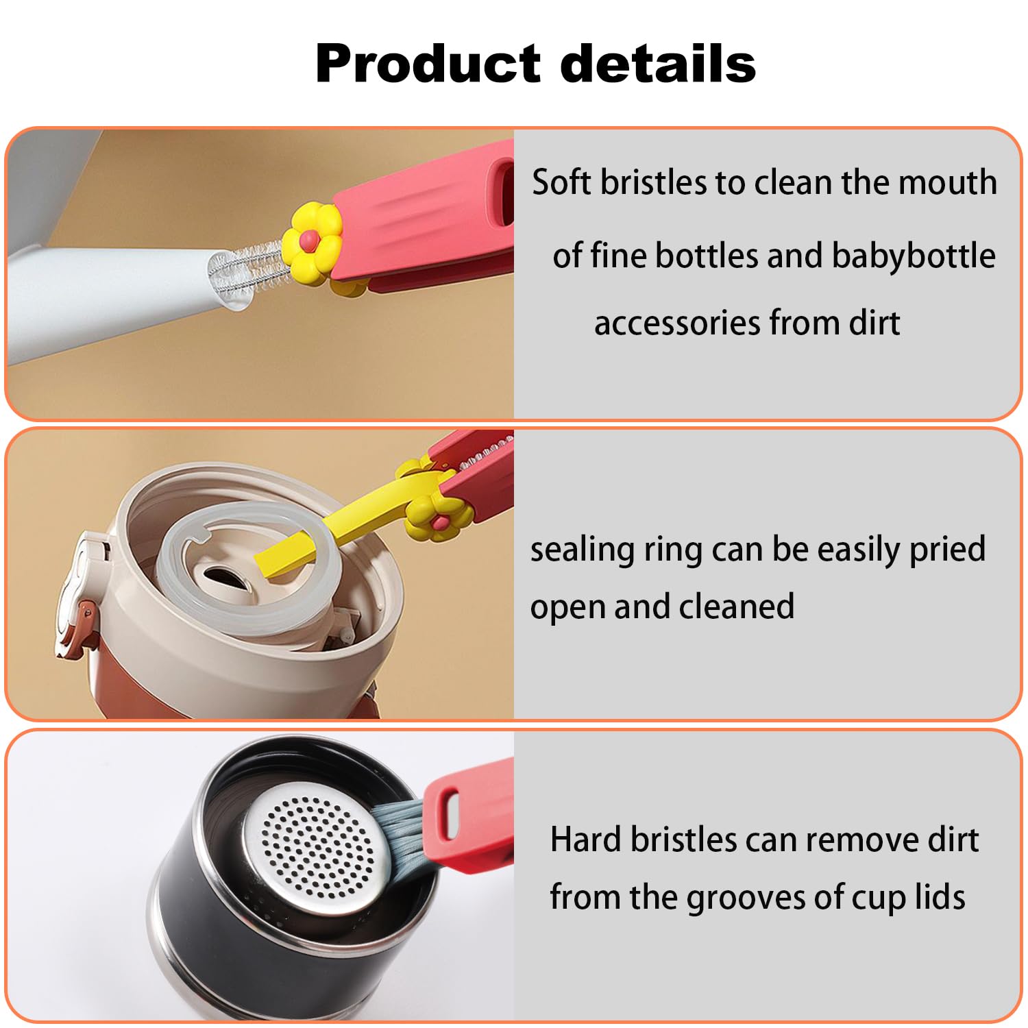 3 in 1 Cup Lid Cleaning Brush, 2024 New Crevice Cleaning Brush for Bottle Gap Tight Spaces Cup, 2 Pack Multifunctional Bottle Cleaning Tools (2 Pcs)