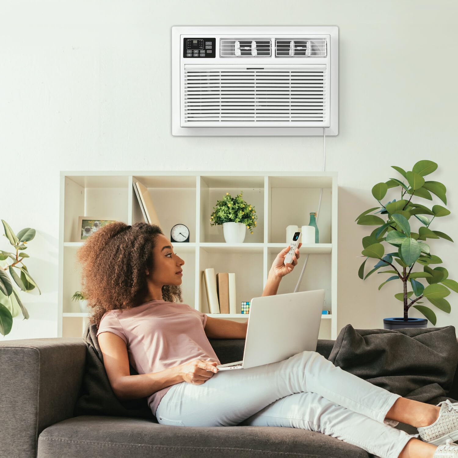 Whirlpool 14,000 BTU Through the Wall Air Conditioner, 230V, Cools up to 700 Sq. Ft for Living Room, Bedroom, Kitchen, Apartment, with Dehumidifier, Remote Control, Digital Display, 24H Timer, White