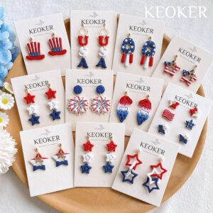 Keoker 4th of July Clay Cutters - 16 Pcs Fourth of July Polymer Clay Cutters, Independence Day Clay Earring Cutters, Stars Clay Cutters for Earrings, USA Letters Clay Cutters.