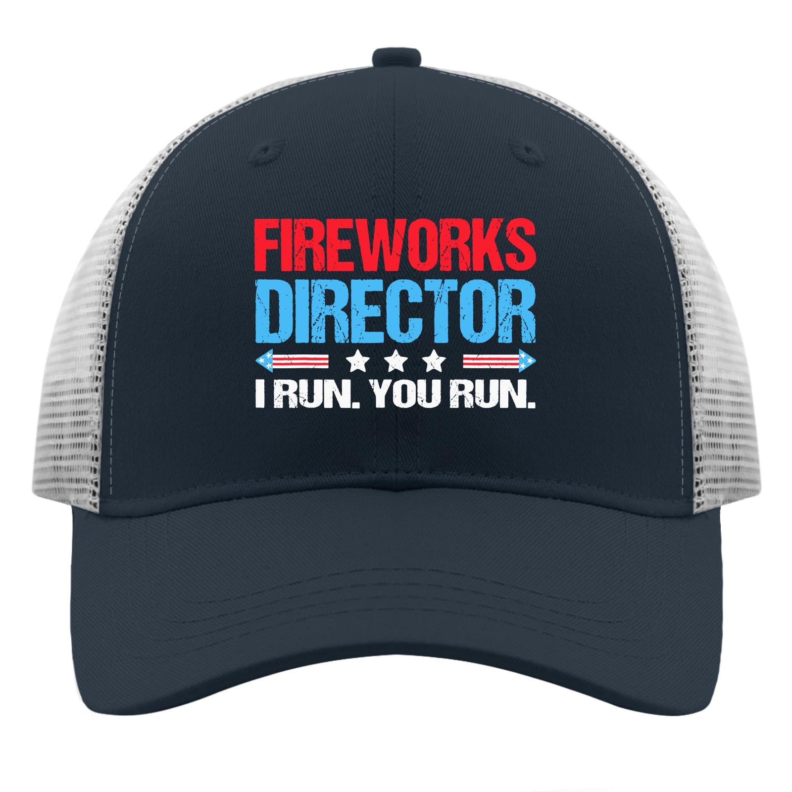 Harmaven Fireworks Director I Run You Run 4th of July Funny Golf hat Trucker Cap Marine Blue Mens Hats and caps for Mom Cool Cap