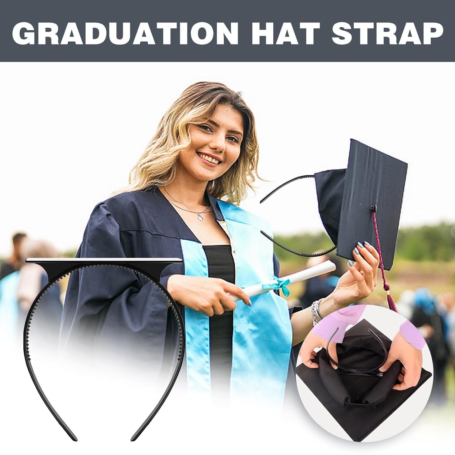 Newngo Graduation Cap Headband Secures Your Graduation Cap,Graduation Cap Hack for Natural Curly Hair,2024 Graduation Cap Upgrade Inside Grad Cap Headband(2 PCS)