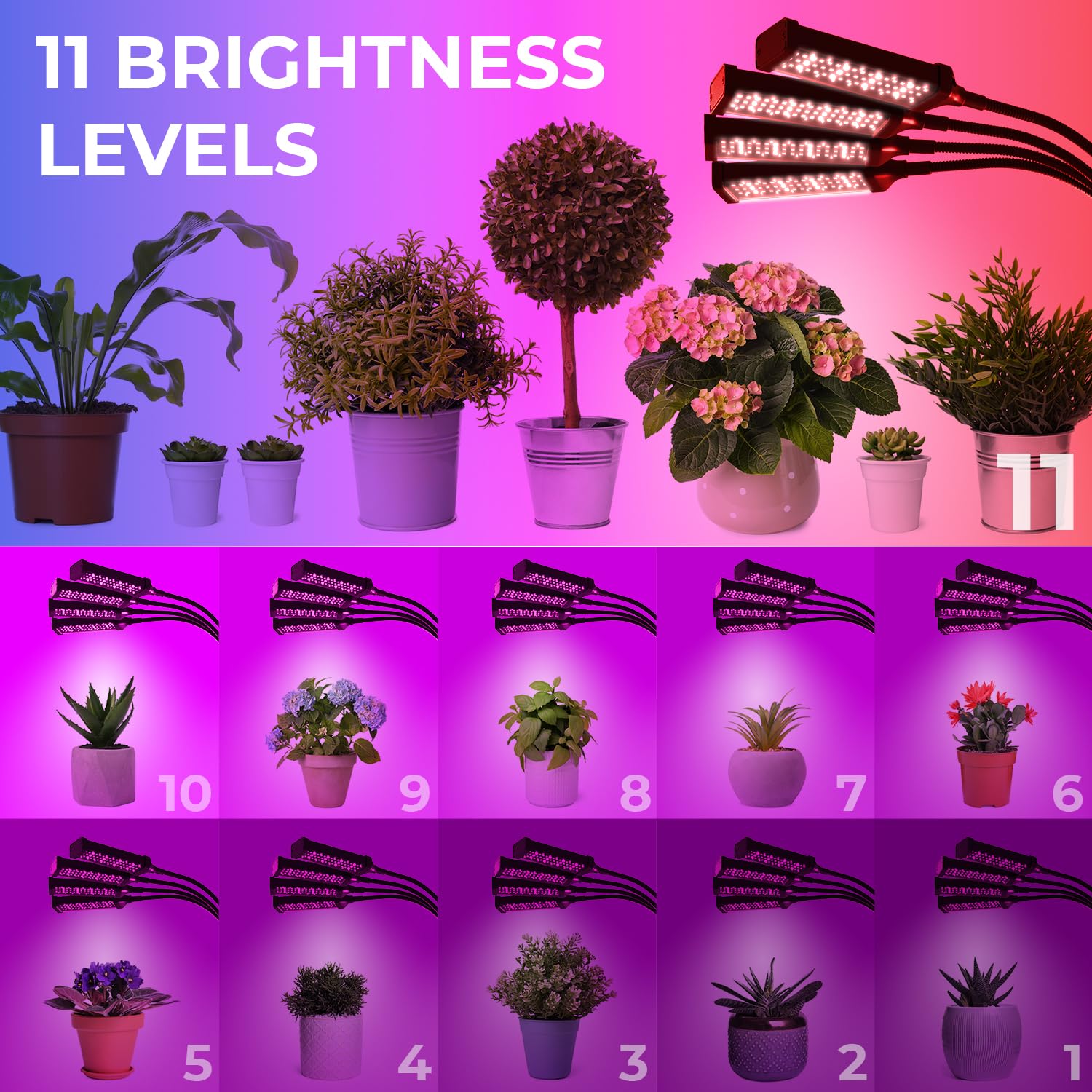 Everlasting Comfort Grow Lights for Indoor Plants Full Spectrum - Plant Lights for Indoor Growing (4 Lamps), 3-18 Hour Timer, Adjustable 63" Tripod, LED Grow Lights, Plant Light for Seed Starting