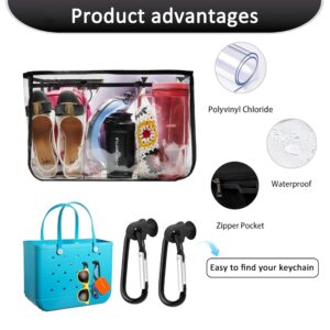 LAEKOU Beach Bag Organizer Designed for Bogg Bag Accessories X Large Divider, 2PCS Key Insert Charm Holder Designed for Bogg Bag, Transparent & Black