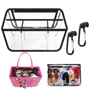 laekou beach bag organizer designed for bogg bag accessories x large divider, 2pcs key insert charm holder designed for bogg bag, transparent & black