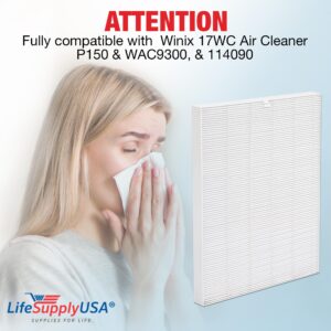 LifeSupplyUSA True HEPA Filter Replacement Compatible with Winix 17WC P150 & WAC9300, 114090 Air Purifier (5-Pack)