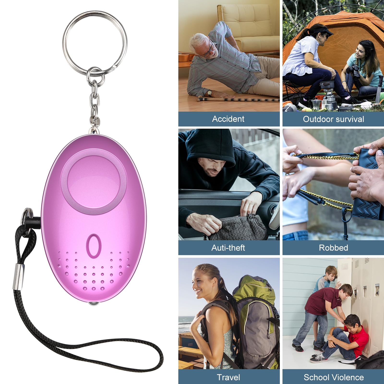 Ankilo Newest Newest Safety Keychain Set for Women, Safety Keychain Accessories, Bracelet Wristlet Keyring for Girls with Personal Alarm, No Touch Door Opener, Whistle and Pompom (Purple)