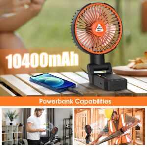 Ronyila Golf Cart Fan Portable Rechargeable Magnetic Fan for Workshop, 10400mAh Outdoor Camping Tent Fan, Clip on Fan Battery Operated USB Desk Fan with Lights,4 Speeds,70°Rotation