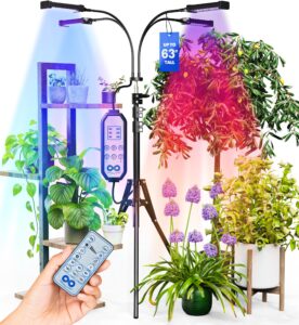 everlasting comfort grow lights for indoor plants full spectrum - plant lights for indoor growing (4 lamps), 3-18 hour timer, adjustable 63" tripod, led grow lights, plant light for seed starting