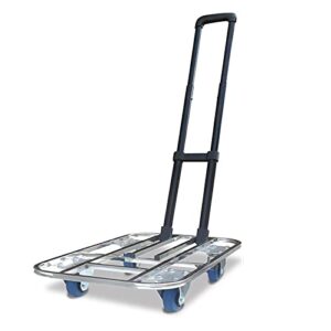 generic flatbed hand cart folding hand truck stainless steel square tube hollow out platform cart with telescopic lever lightweight for shopping travel heavy duty flatbed cart (size : 69 * 50-4in wh