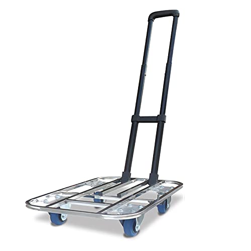 Generic Flatbed Hand Cart Folding Hand Truck Stainless Steel Square Tube Hollow Out Platform Cart with Telescopic Lever Lightweight for Shopping Travel Heavy Duty Flatbed Cart (Size : 69 * 50-4in wh