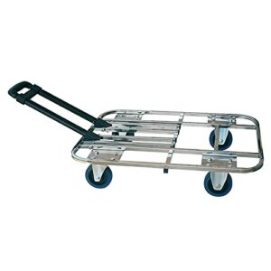 Generic Flatbed Hand Cart Folding Hand Truck Stainless Steel Square Tube Hollow Out Platform Cart with Telescopic Lever Lightweight for Shopping Travel Heavy Duty Flatbed Cart (Size : 69 * 50-4in wh