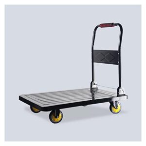 generic flatbed hand cart metal platform truck with 360 degree swivel wheels and foldable handle for iron items transport large load capacity push cart heavy duty flatbed cart (size : 90 * 60)