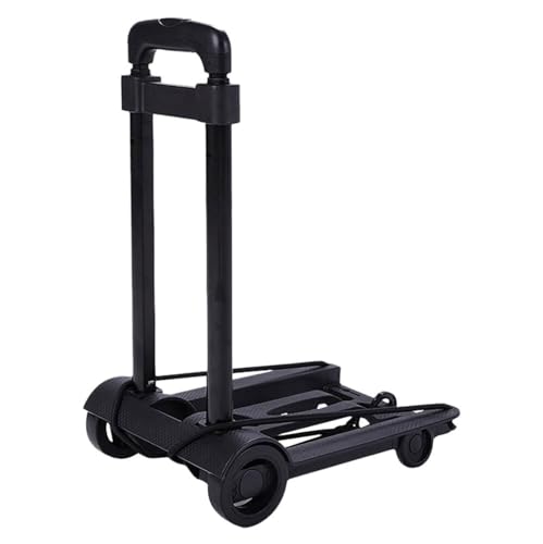 Black Foldable Hand Truck Folding Hand Dolly Cart Portable Truck Dolly with 4 Wheels for Luggage Carrying (Black)