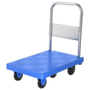 folding foldable moving warehouse push hand truck heavy duty platform cart dolly transport truck for heavy thing moving (blue)