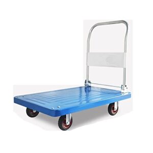 hand truck platform truck steel and plastic 2-layer deck push cart with 4 wheels and foldable handle large load capacity dolly for moving utility cart (size : 660lb)