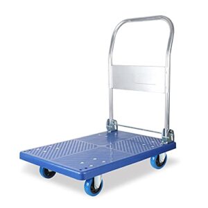 platform hand truck push cart trolley plastic panel and foldable handle for easy storage and mute 360 degree swivel wheels for transport push dolly for loading (size : 71 * 47-150) (