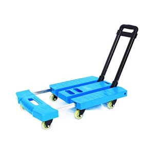 generic platform hand truck folding hand truck 6 wheels small trolley cart with stretchable handle for home office travel luggage moving 330lbs weight capacity push dolly for loading (blue 3inch)