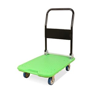 generic hand truck platform truck rolling hand push cart with 4 wheels metal handle plastic deck high capacity flatbed trolley for luggage moving utility cart (size : black handle)