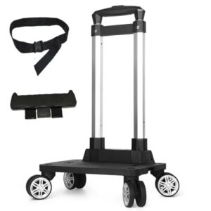 hand truck with telescoping rod and 4 wheels, heavy-duty folding cart for luggage, backpacks and more, black