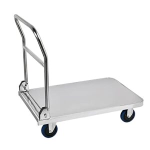 generic flatbed hand cart platform truck stainless steel moving hand cart with wheels and handle for home office warehouse factory 440lbs weight capacity heavy duty flatbed cart (size : 201)