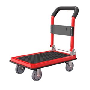 generic platform trucks with anti-slip coating, transport aid cart, with a strong profile, edge protection, up to 200 kg load capacity (color : red, size : 72 * 48 * 83cm)