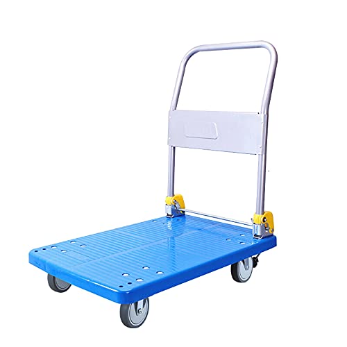 Generic Flatbed Hand Cart Plastic Deck Platform Truck Folding Moving Push Cart with Metal Handle and Silent Wheels for Office Bookstore High Capacity Trolley Heavy Duty Flatbed Cart (Size : L)